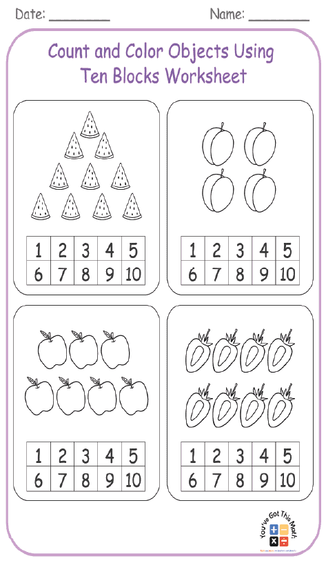 30 Free Count and Color Worksheets